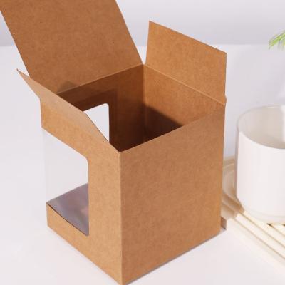 China Hot Selling Cup Gift Box Hollow Window Transparent Packaging Box Mug Packaging Kraft Paper Box Wholesale for sale