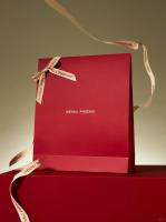 China Luxury Gift Bag Premium Red Gold Branded Packaging Satin Ribbon Handle Luxury Brand Presentation for sale
