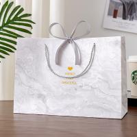 China Marble Gift Bags Premium Ribbon Handled Packaging Instagram Aesthetic Luxury Tote Holiday Clothing Presentation Bags for sale