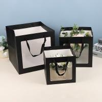 China Square Windowed Tote Bag Multi Industry Kraft Paper Carrier Bakery Bubble Tea Boutique Packaging Transparent Viewing Panel for sale