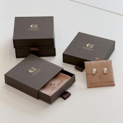 China Luxury Pull Draw Jewelry Box Coffee Brown Gold Foil Valentines Day Packaging Premium Gift Box for Necklace Bracelet Sets for sale