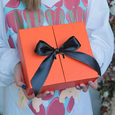 China Dual - Opening Bowknot Gift Box - Orange Business & Wedding Favor Boxes Cosmetic & Birthday Gift Packaging for sale