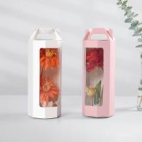 China Flower Gift Box With Transparent Window Elegant Floral Presentation Packaging Carry Handle Design Wedding Event Bouquet Display Box for sale