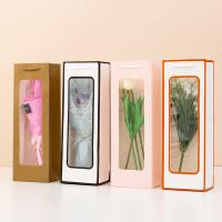 China Transparent Window Floral Gift Bags Universal Kraft Paper Wine Bottle & Fresh Flower Handbags Rectangular Design For Bouquet Packaging for sale