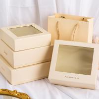 China Transparent Windowed Gift Box With Top And Bottom Lid Customizable Square Cosmetic Gift Box for sale