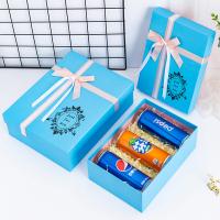 China Rectangular Blue Gift Box With Top And Bottom Lid And Bow Perfect For Gift Wrapping for sale