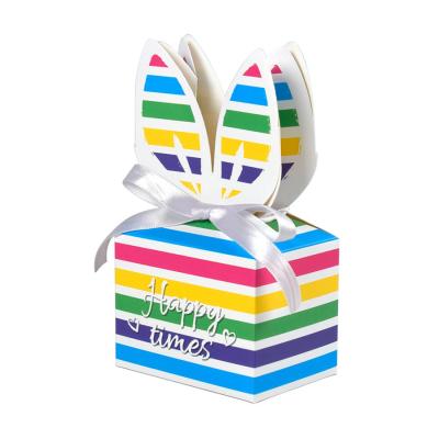 China Colorful Square Cute Rabbit Gift Box Easter Wrapping Paper Box In Stock Candy Paper Packaging Box for sale