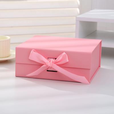 China Flip Top Presentation Box Luxury One Piece Folding Gift Box Satin Ribbon Closure Minimalist Design Premium Rigid Paperboard Construction for sale