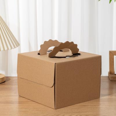 China Eco Friendly Kraft Cake Boxes Single Double Layer With Wave Handles Birthday Wedding Cake Packaging Sturdy Transport Safe Design for sale
