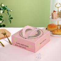 China Pink Cheesecake Boxes 6 8 Inch Clear Window Dessert Packaging Heart Pattern Design Theme All in One Mousse Basque Cake Carrier for sale