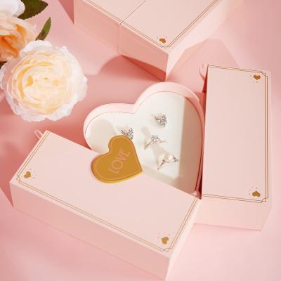 China Love Double Opening Jewelry Box Pink Heart Shaped Display Case Valentines Festival Gift Packaging Silver Jewelry Organizer for sale