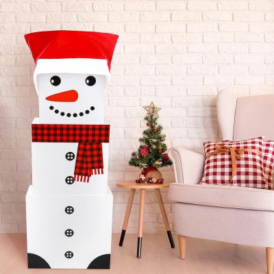 China Large Snowman Nesting Gift Box Set Christmas themed Stacking Decoration Red Scarf Hat Design for sale