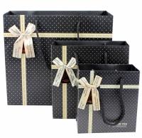 China Black Kraft Paper Bag Clothing Store Ribbon-decorated Packaging Tote Bag Gift Wrapping Handbag for sale