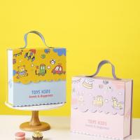 China Sweet Happiness Flip Top Gift Box Portable Kids Birthday Baby Shower Favor Box Cute Animal Train Design Yellow Theme for sale