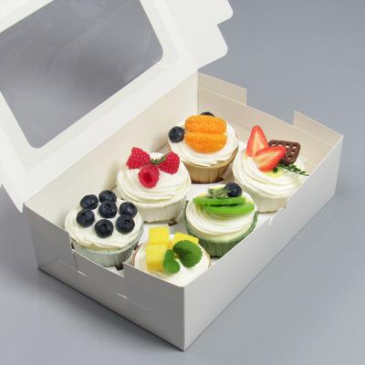 China Cake Box White Cardboard Simple Paper Cupcake Box Transparent Square Cake Packaging Box With Window for sale