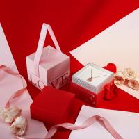 China Square Jewelry Gift Box Premium Hand Held Watch Ring Packaging Elegant Rose Ribbon Design Perfect for Wedding Favors Valentines Day Gifts for sale
