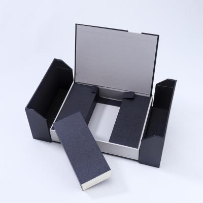 China Luxury Flat Pack Gift Box with Dividers Easy Assembly Premium Velvet Interior for Watches Jewelry Cosmetics Black Silver for sale