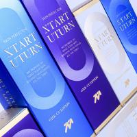 China Luxury Gradient Blue Purple Cosmetic Rigid Box Gold Foil Edge Skin Care Packaging with Geometric Design for sale