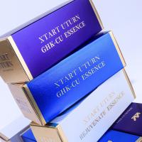 China Luxury Gradient Blue Purple Cosmetic Rigid Box Gold Foil Edge Skin Care Packaging with Geometric Design for sale