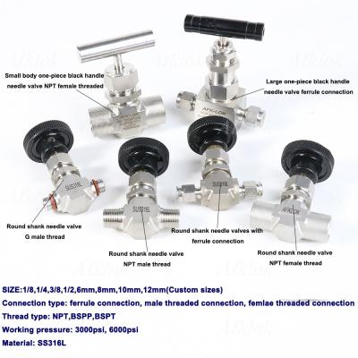 China Stainless Steel Needle Valve Ferrule Connection Type for Instrumentation Instruments Standard Temperature -20°C 200°C for sale