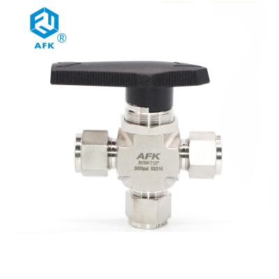 China High Pressure Compression Fitting 1/2 Stainless Steel 3 Way Ball Valve 6000 PSI 5mm Aperture for sale
