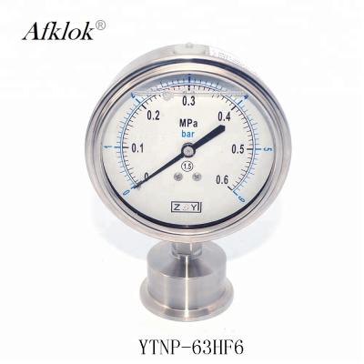 China Stainless Steel 63mm Bottom Connect Oil Filled Sanitary Pressure Gauge with 1% Accuracy for Hygienic Applications for sale