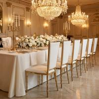 China WENDING Gold Bamboo-Node High-Back Banquet Chair – Trapezoidal White PU Wedding Chair for sale