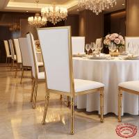 China WENDING Gold Bamboo-Node High-Back Banquet Chair – Trapezoidal White PU Wedding Chair for sale