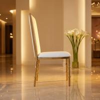 China WENDING Gold Bamboo-Node High-Back Banquet Chair – Trapezoidal White PU Wedding Chair for sale