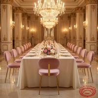 China WENDING Pink Velvet Floating Backrest Dining Chair – Gold Legs Modern Wedding Chair for sale