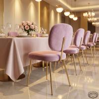 China WENDING Pink Velvet Floating Backrest Dining Chair – Gold Legs Modern Wedding Chair for sale