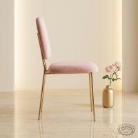 China WENDING Pink Velvet Floating Backrest Dining Chair – Gold Legs Modern Wedding Chair for sale