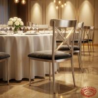 China WENDING Silver X-Back Rosette Dining Chair – Two-Tone Grey & White Modern Restaurant Chair for sale