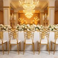 China WENDING Gold Radial Spider-Web Backrest Banquet Chair – Ornate Cutout Wedding Dining Chair for sale