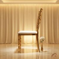 China WENDING Gold Radial Spider-Web Backrest Banquet Chair – Ornate Cutout Wedding Dining Chair for sale