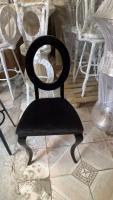China WENDING All-Black Oval-Back Velvet Cabriole Dining Chair – French Neoclassical Dark Luxury for sale