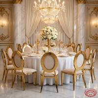 China WENDING Gold Round Disc-Back Splayed-Leg Banquet Chair – Circle Backrest Wedding Chair for sale