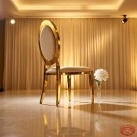 China WENDING Gold Round Disc-Back Splayed-Leg Banquet Chair – Circle Backrest Wedding Chair for sale