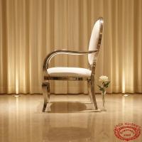 China WENDING Silver Stud-Rim Oval Armchair – White PU Leather Hotel Banquet Dining Chair for sale