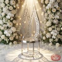 China WENDING Silver Gothic Pointed-Arch Filigree Throne Chair – Baroque Wedding Stage Decoration for sale