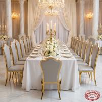 China WENDING Gold Crown Wave-Top High-Back Banquet Chair – Grey Leather Cabriole Wedding Chair for sale