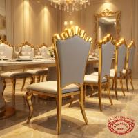 China WENDING Gold Crown Wave-Top High-Back Banquet Chair – Grey Leather Cabriole Wedding Chair for sale