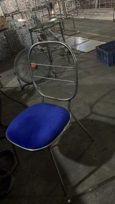 China WENDING Silver Open-Frame Cutout Dining Chair – Royal Blue Velvet Seat Modern Restaurant Chair for sale