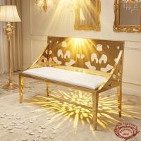 China WENDING Gold Perforated Double Loveseat Bench – Wide Circle-Cutout Wedding Sweetheart Bench for sale
