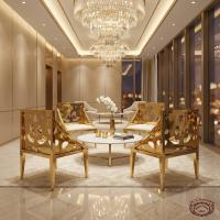 China WENDING Gold Perforated Circle-Cutout Armchair – Abstract Hole Pattern Hotel VIP Chair for sale