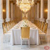 China WENDING Gold Mirror Backrest White-Leg Modern Dining Chair – Luxury Hotel Banquet Chair for sale