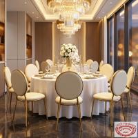 China WENDING Gold Round Drum Fully-Upholstered Dining Chair – Modern Luxury Hotel Restaurant Chair for sale