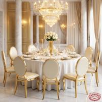 China WENDING Gold Oval Upholstered Cabriole Banquet Chair – Cream Leather Wedding Dining Chair for sale