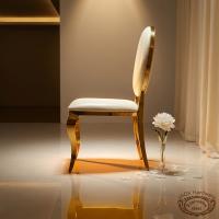 China WENDING Gold Oval Upholstered Cabriole Banquet Chair – Cream Leather Wedding Dining Chair for sale