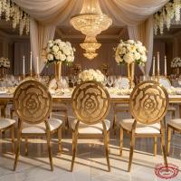 China WENDING Gold Round Rose-Embossed Backrest Banquet Chair – Carved Floral Wedding Chair for sale